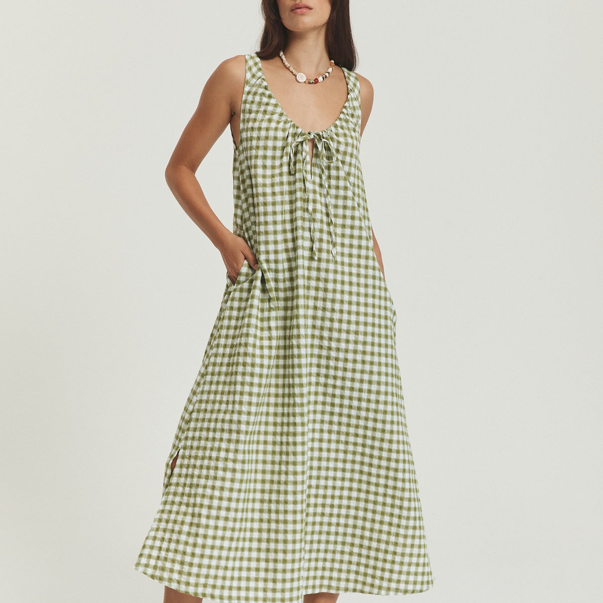 Bridget Midi - Olive Gingham – Opia
